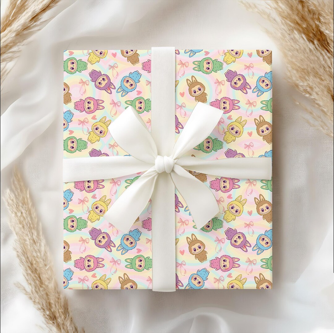 Cute Labubu Wrapping Paper, Kawaii Gift Wrap With Cartoon Characters ...