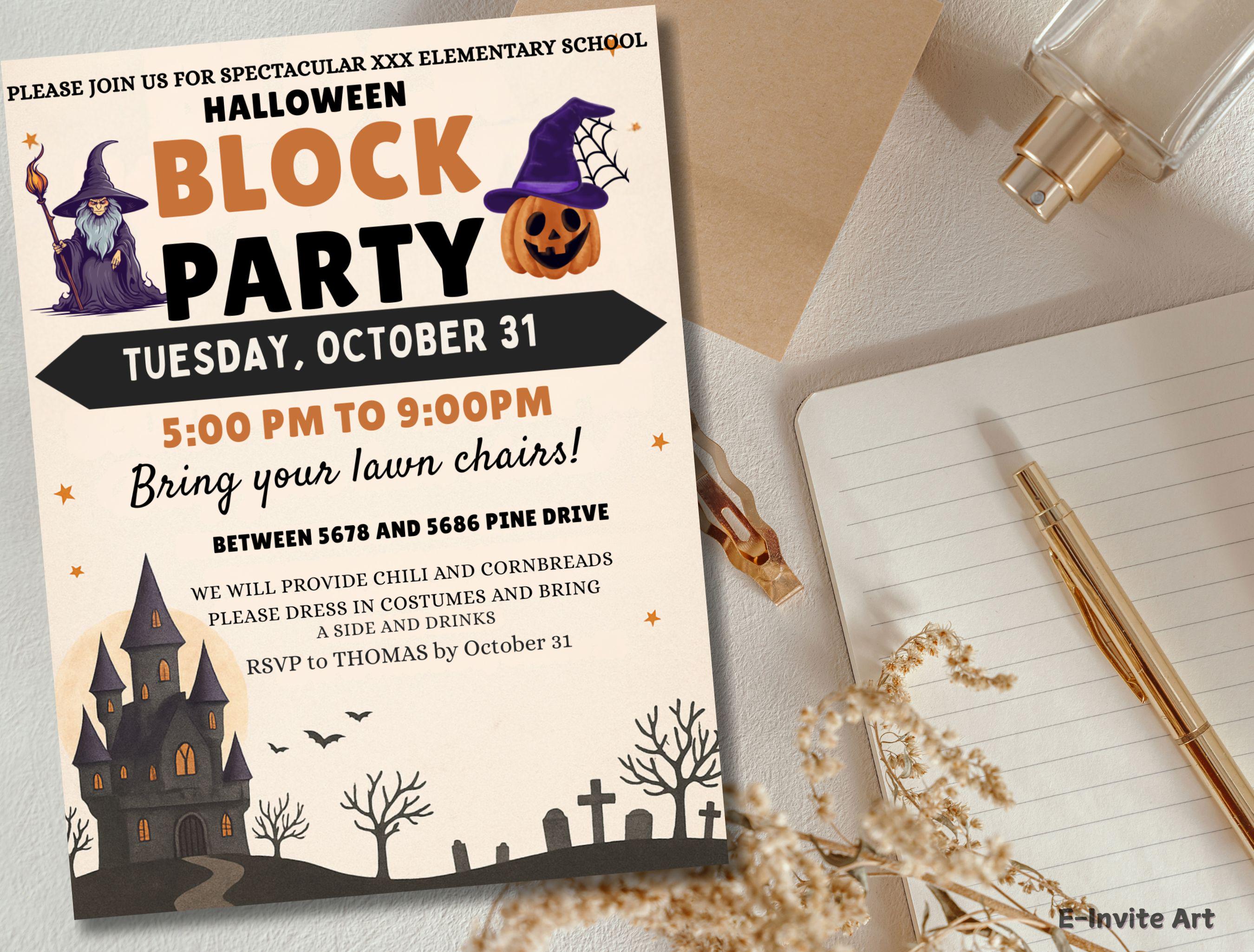 Editable Halloween Block Party Flyer: Trick or Treat Invitation (canva ...