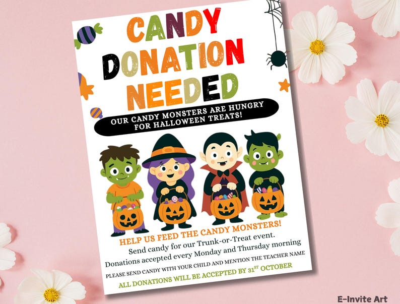 Editable Candy Donation Flyer Template for Trunk or Treat Halloween ...