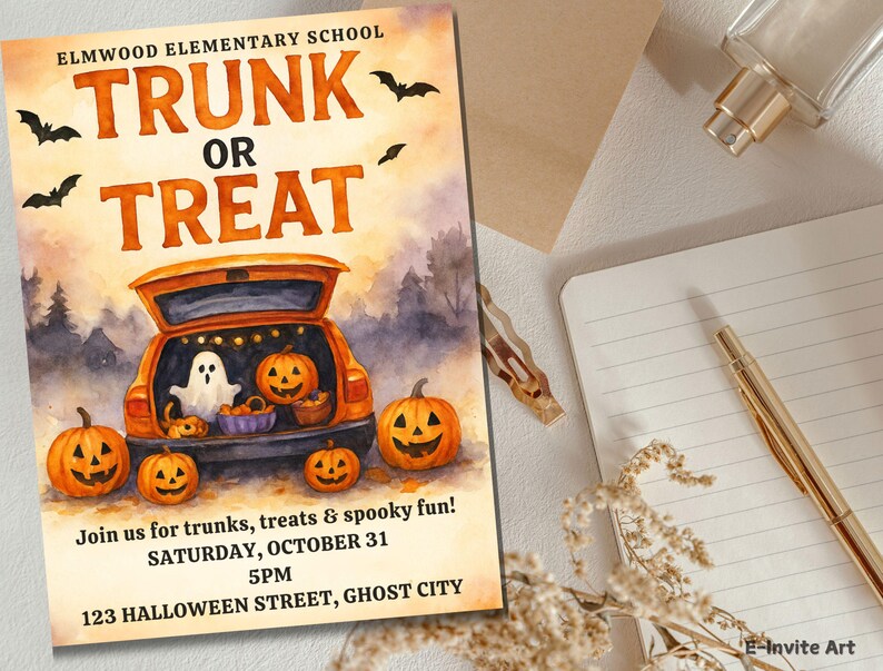 Editable Trunk or Treat Invitation Template: Halloween Party Flyer (PDF ...