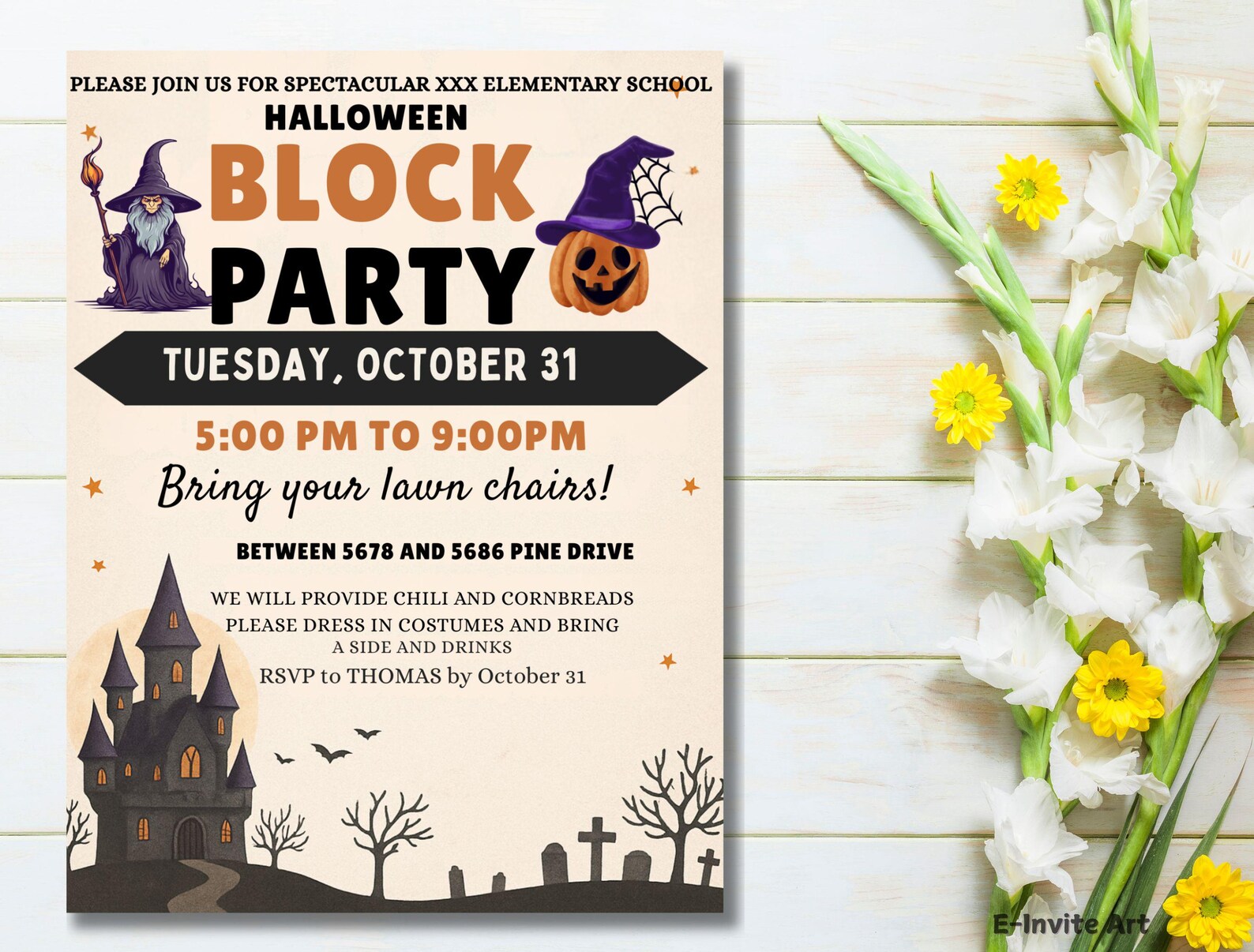 Editable Halloween Block Party Flyer: Trick or Treat Invitation (canva ...