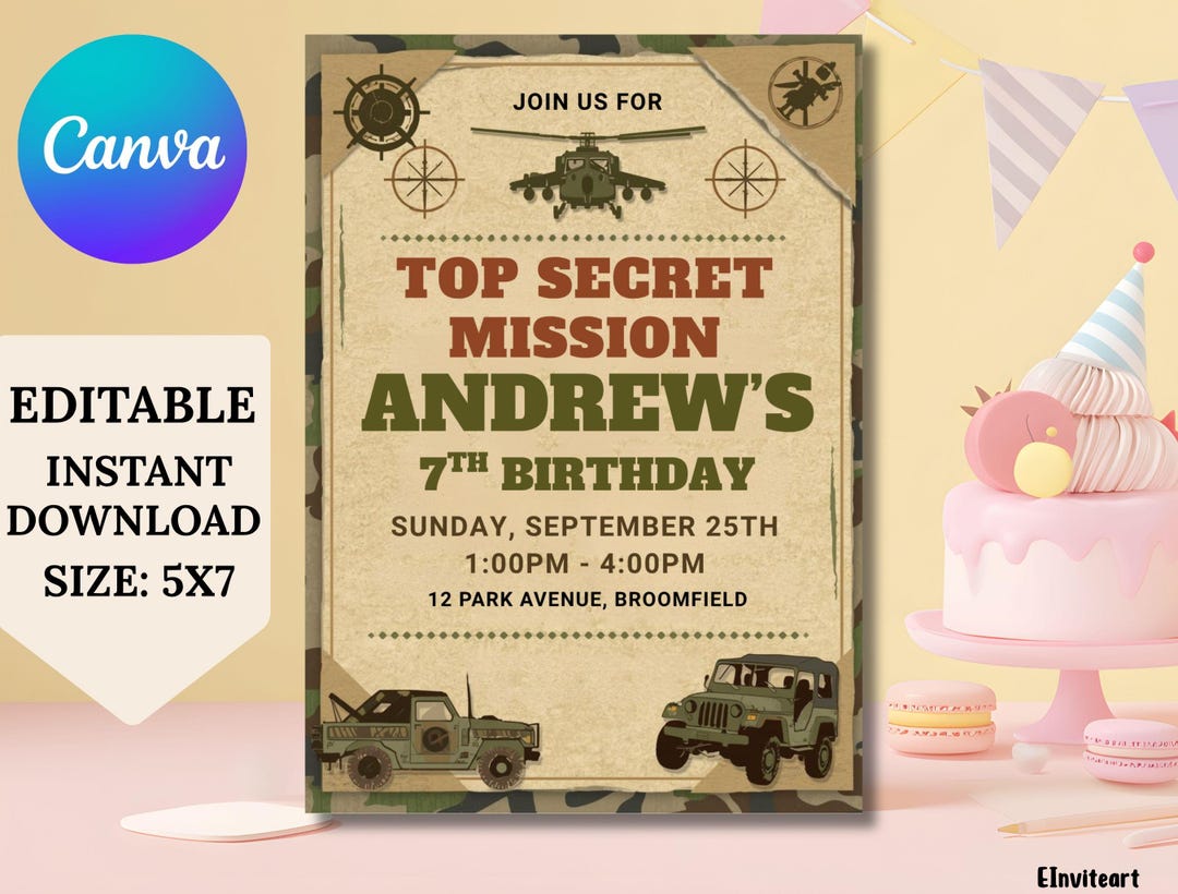 Military Party Invitation, Soldier Birthday Template, Army Theme ...