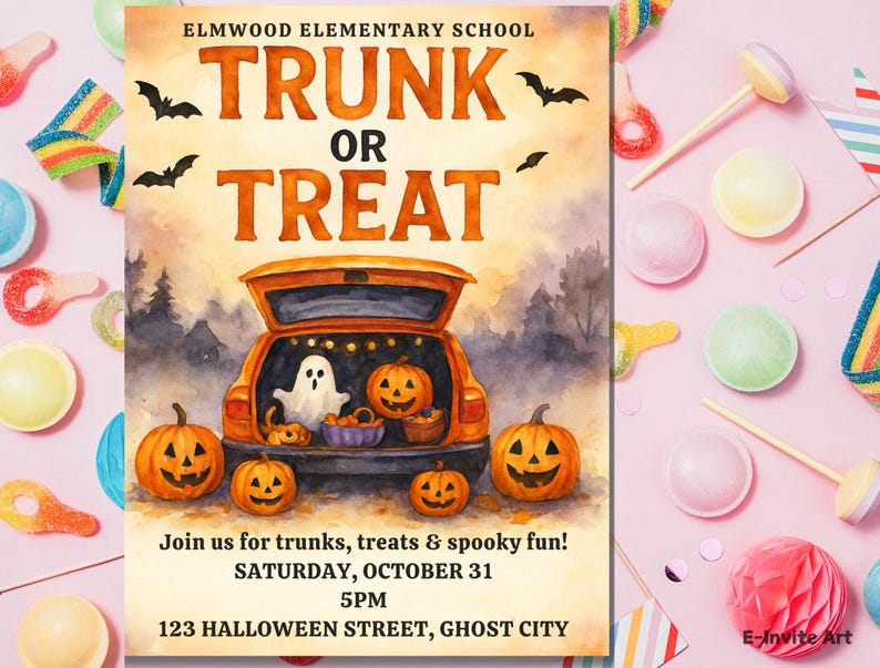 Editable Trunk or Treat Invitation Template: Halloween Party Flyer (PDF ...