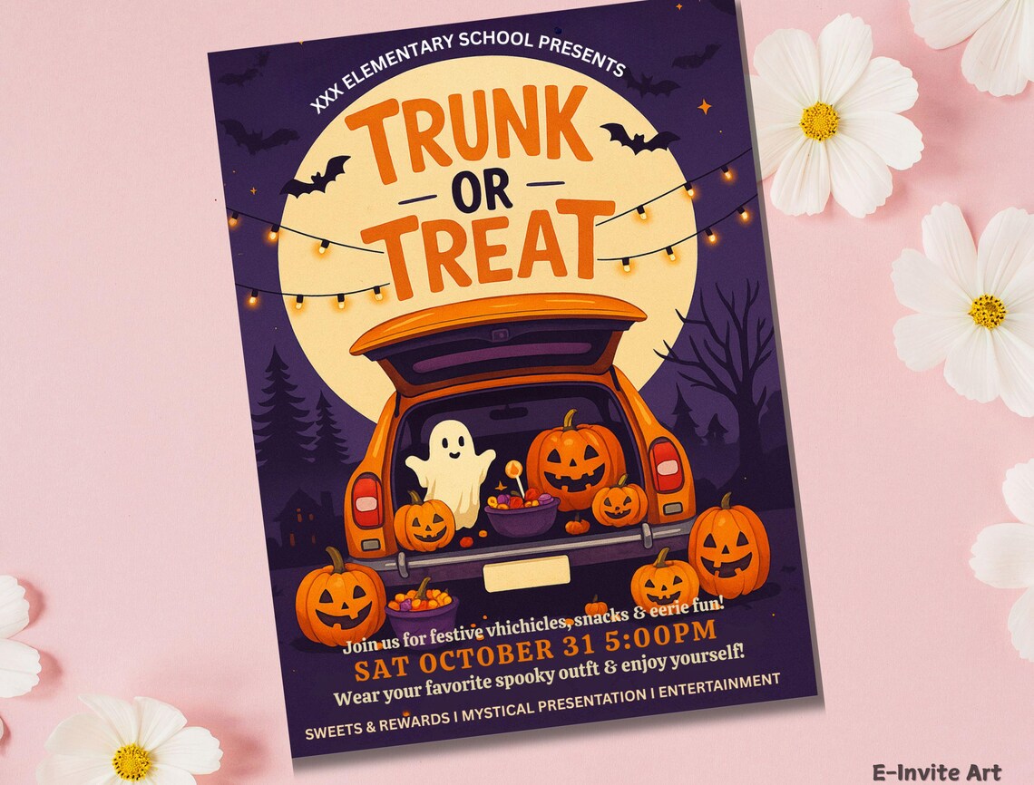 Editable Trunk or Treat Invitation Template: Halloween Party Flyer (PDF ...