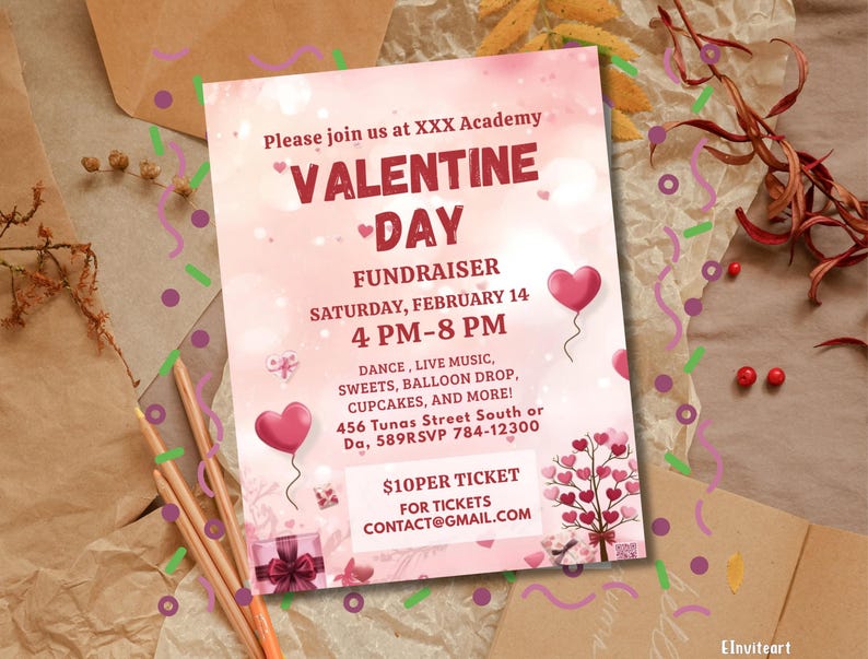 Editable Valentine's Day Fundraiser Flyer: School PTA PTO (PDF) - Etsy