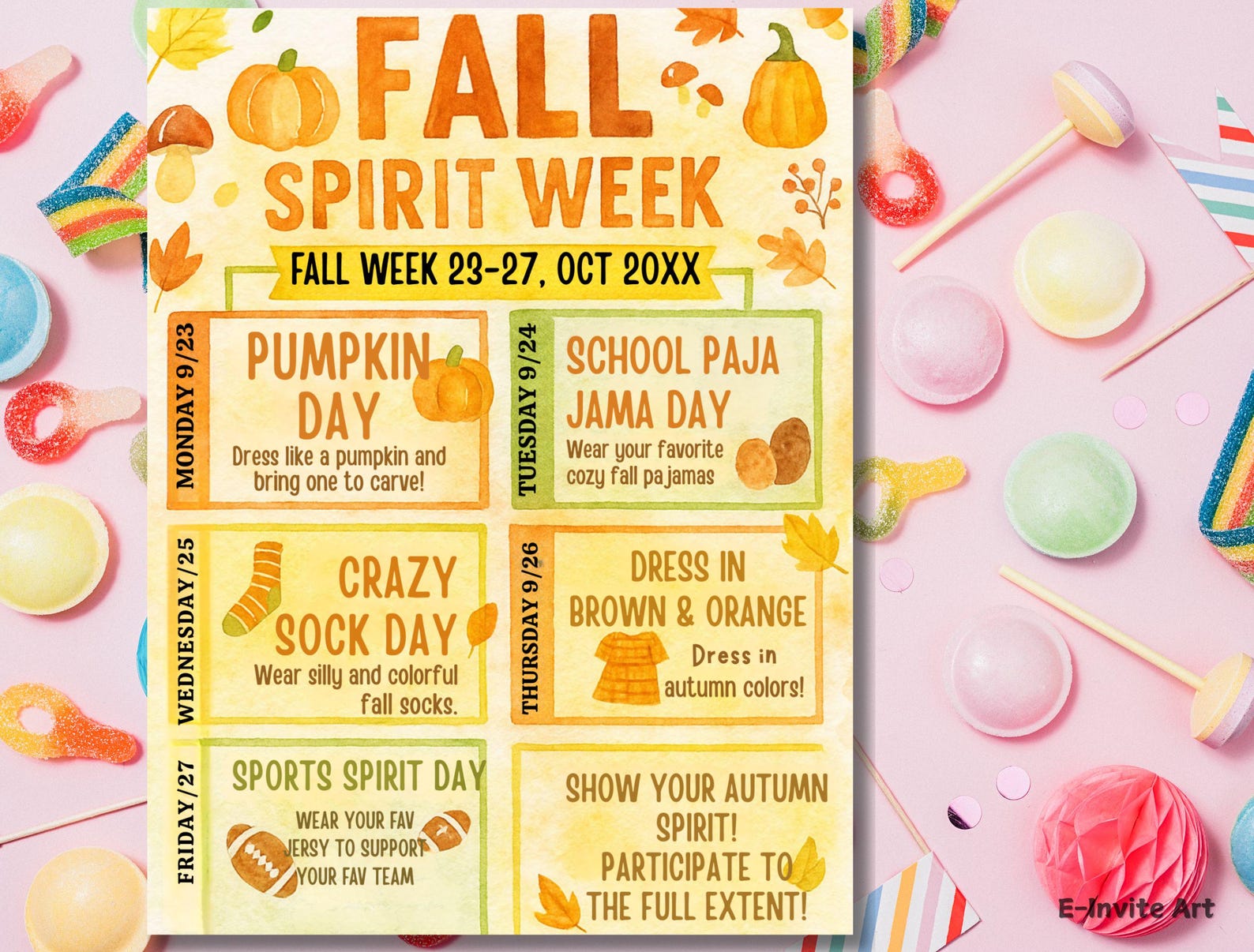 Editable Fall Spirit Week Itinerary, School Calendar (CANVA Template ...