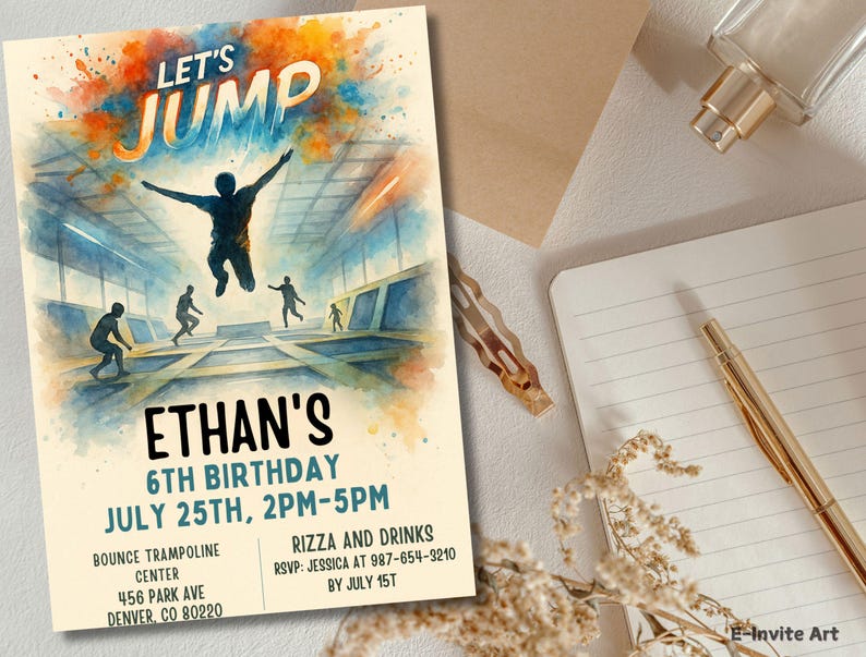 Trampoline Park Birthday Invitation: Editable Jump Party Template (PDF Download) - Etsy