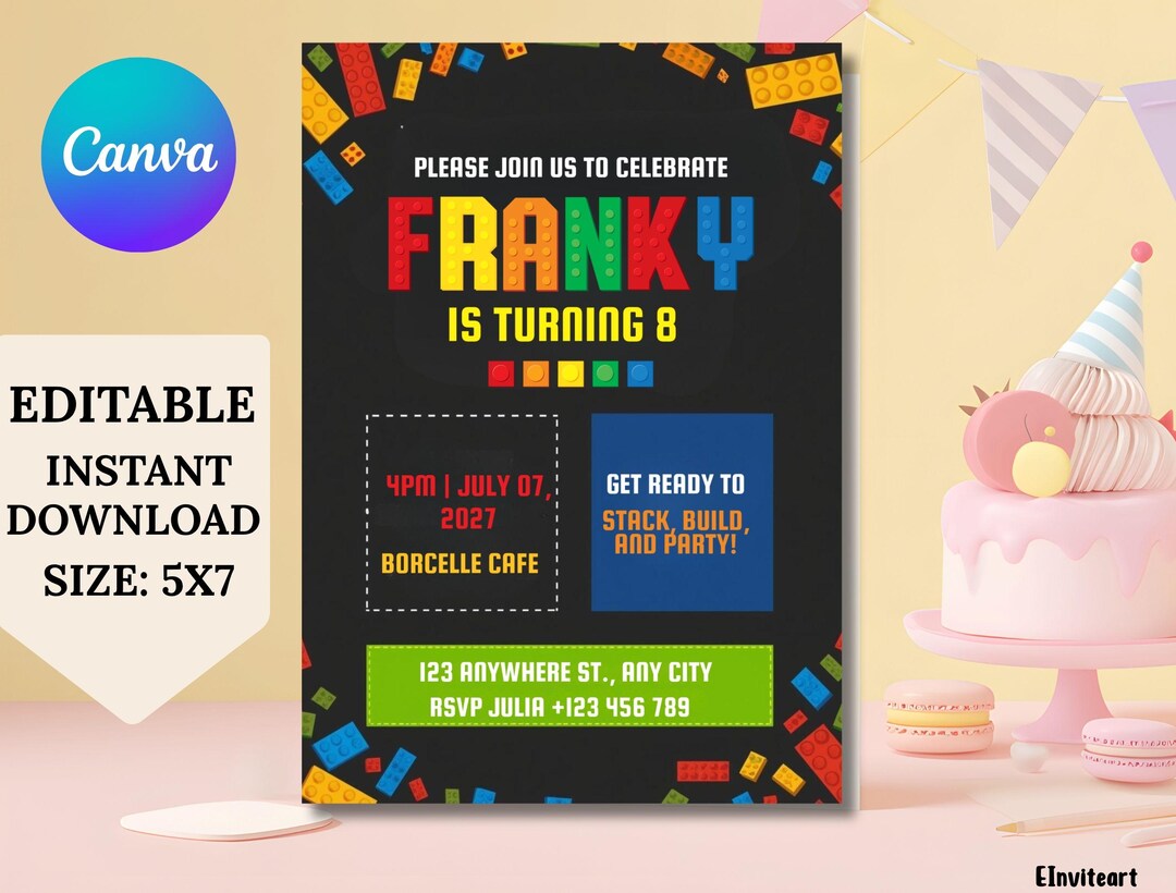 Editable Building Blocks Birthday Invitation | Construction Theme Party ...