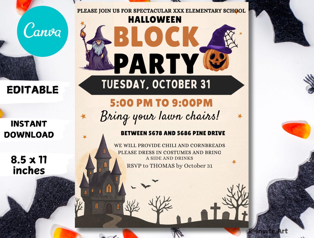 Editable Halloween Block Party Flyer: Trick or Treat Invitation (canva ...