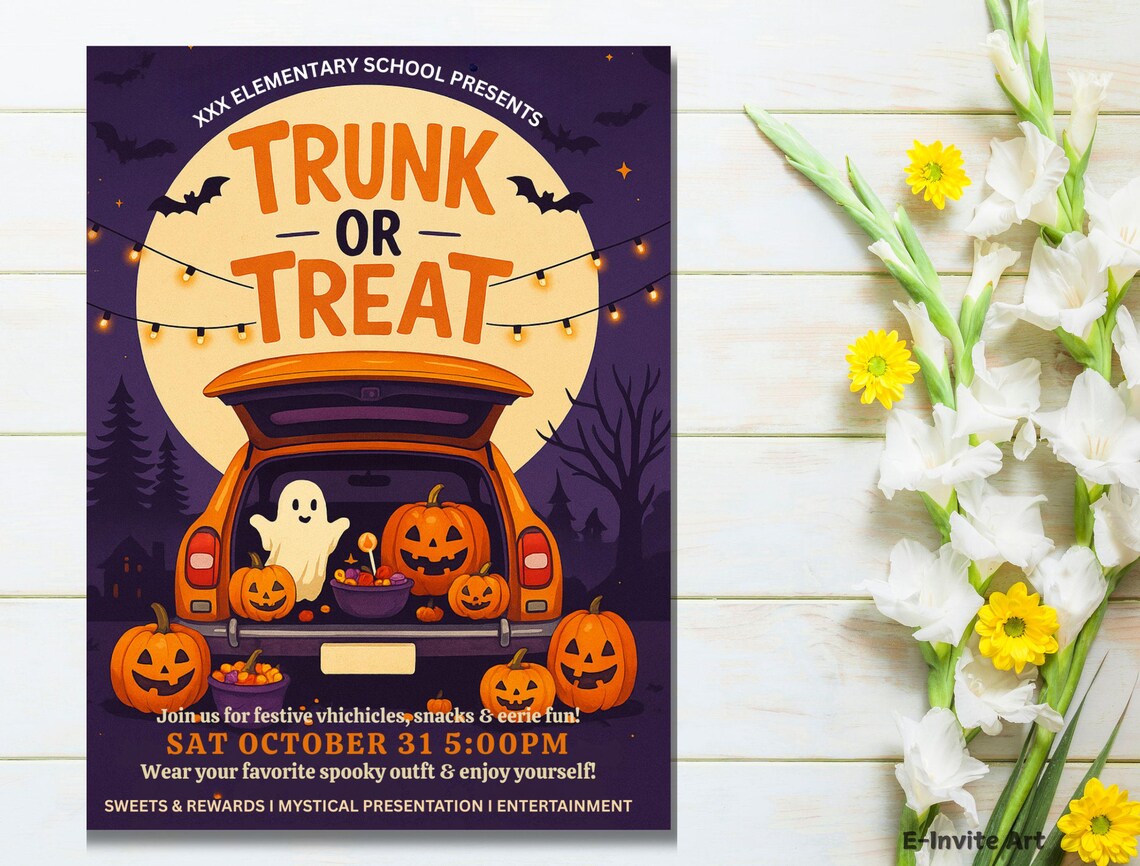 Editable Trunk or Treat Invitation Template: Halloween Party Flyer (PDF ...