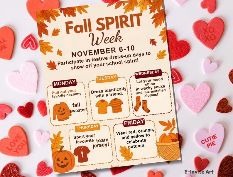 Editable Fall Spirit Week Flyer: School Events Schedule (canva Template ...