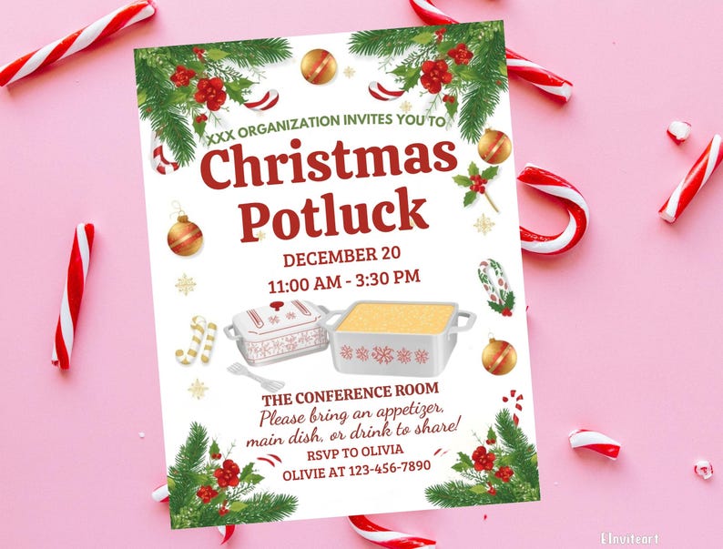 Christmas Potluck Flyer & Sign up Sheet Set | Editable Canva Template ...