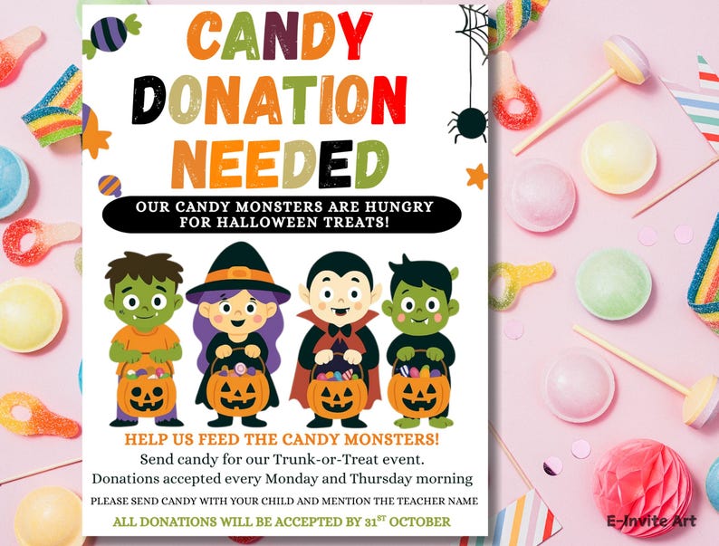 Editable Candy Donation Flyer Template for Trunk or Treat Halloween ...