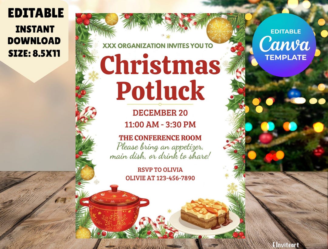 Christmas Potluck Flyer & Sign up Sheet Set | Editable Canva Template ...
