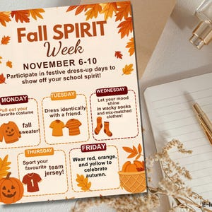Editable Fall Spirit Week Flyer: School Events Schedule (canva Template ...
