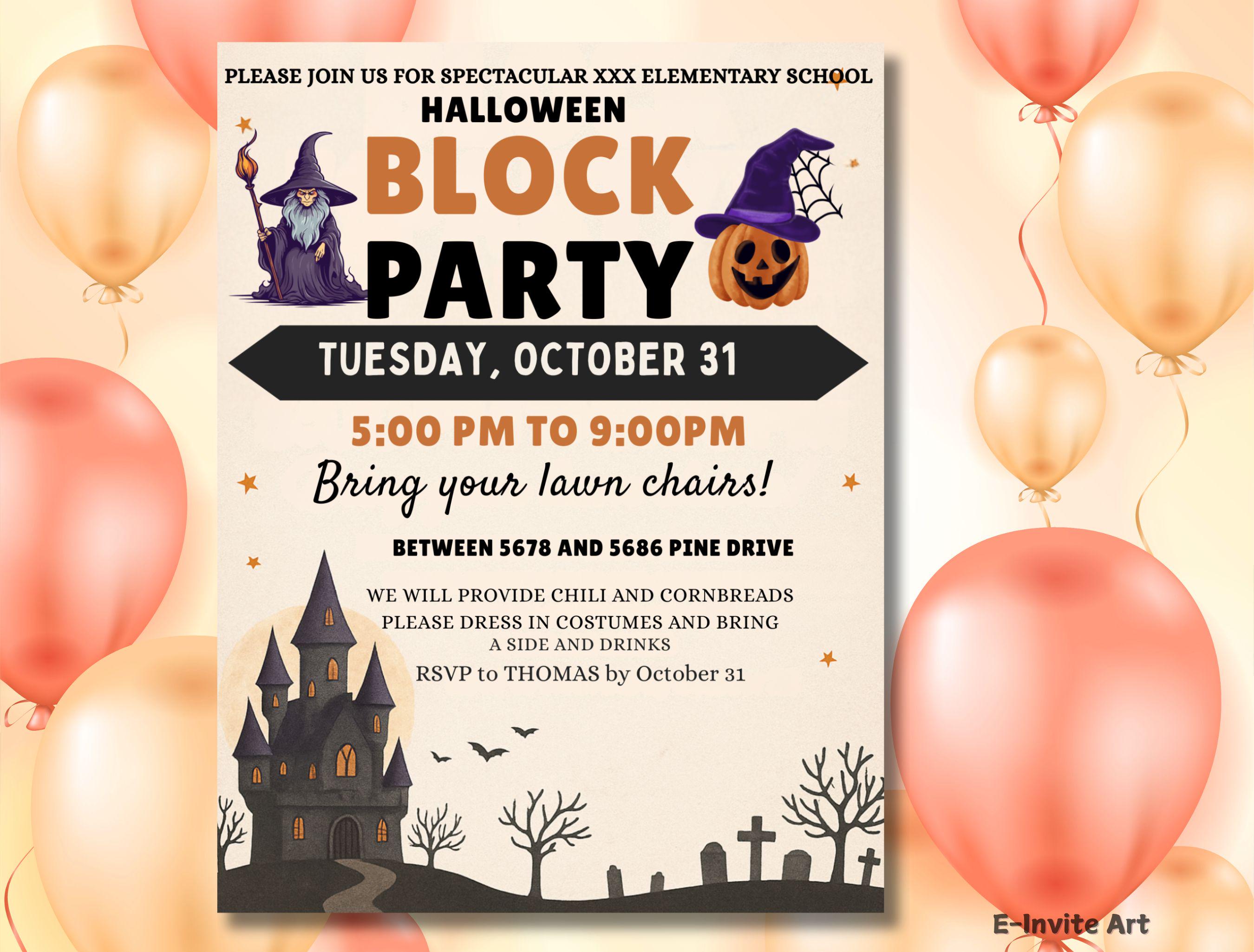 Editable Halloween Block Party Flyer: Trick or Treat Invitation (canva ...