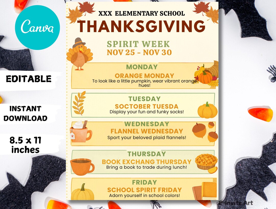 Editable Thanksgiving School Spirit Week Flyer (digital Download) - Etsy