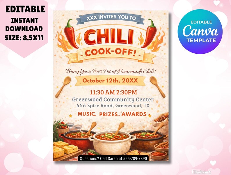 Editable Chili Cook off Flyer Template: BBQ Picnic Invitation (digital ...