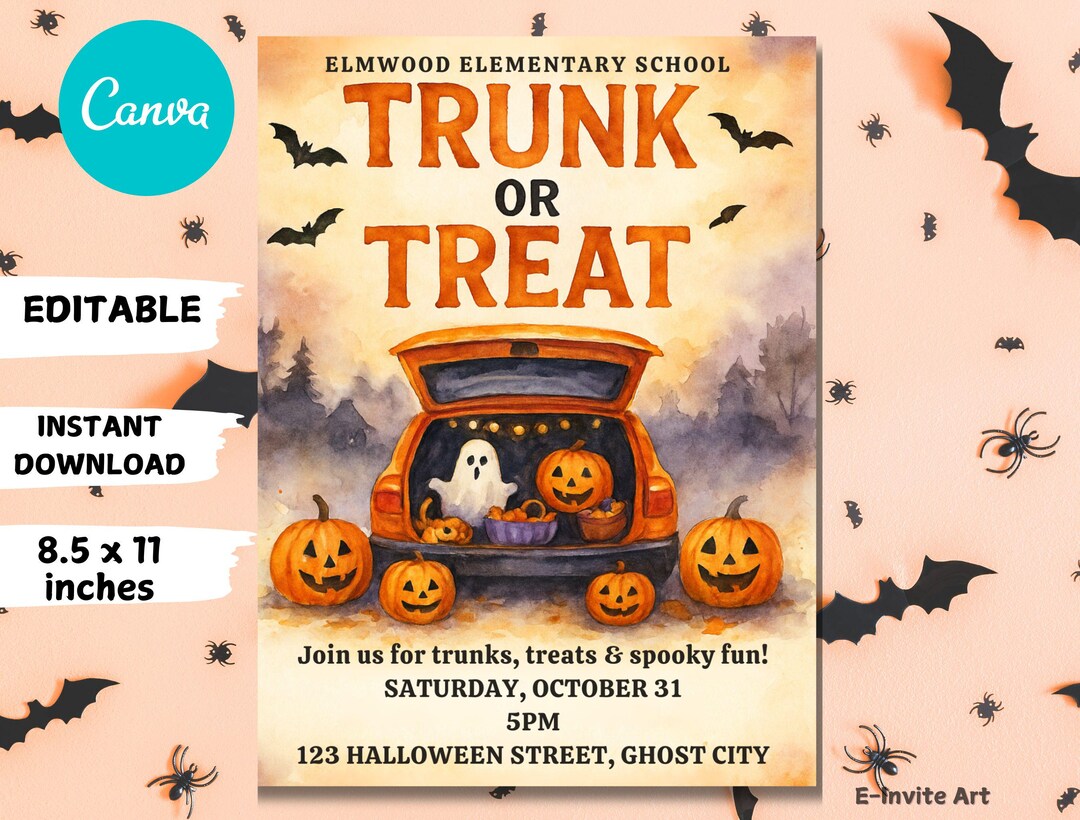 Editable Trunk or Treat Invitation Template: Halloween Party Flyer (PDF ...