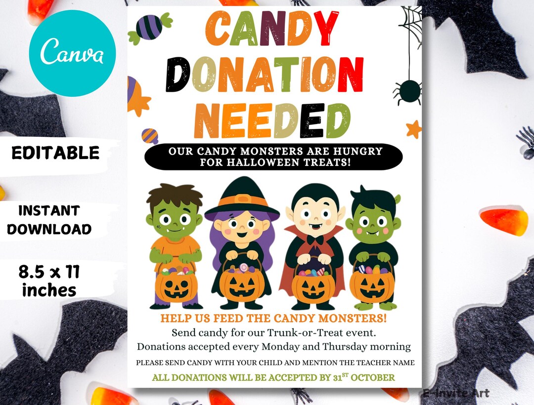 Editable Candy Donation Flyer Template for Trunk or Treat Halloween ...