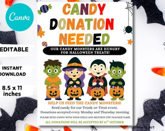 Editable Candy Donation Flyer Template for Trunk or Treat Halloween ...