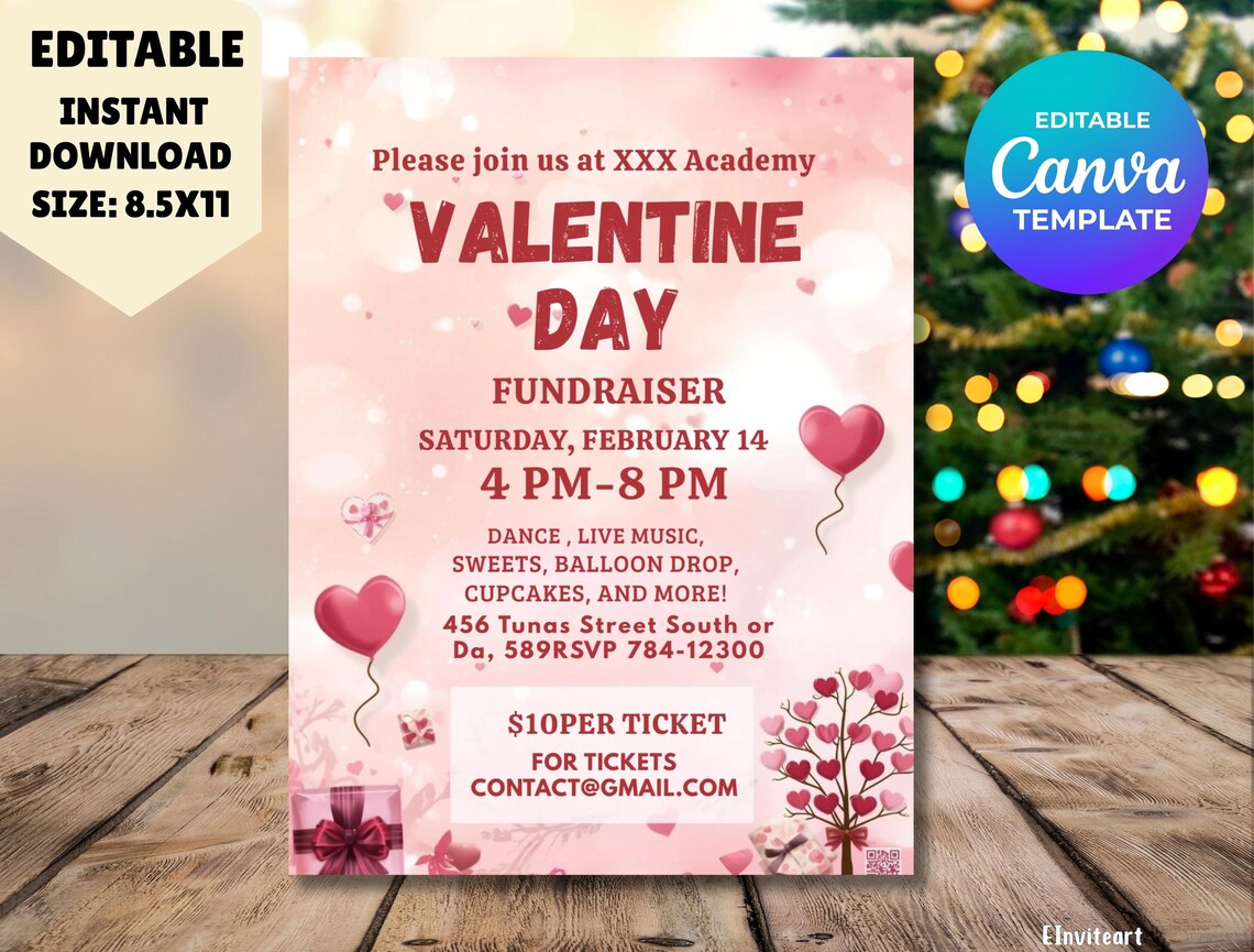 Editable Valentine's Day Fundraiser Flyer: School PTA PTO (PDF) - Etsy