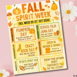 Editable Fall Spirit Week Itinerary, School Calendar (CANVA Template ...