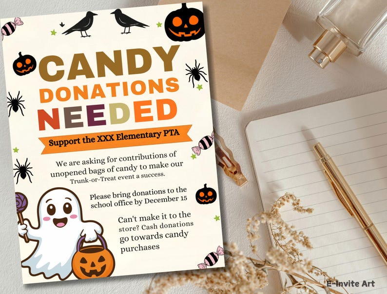 Editable Candy Donation Flyer Template for Trunk or Treat Halloween ...