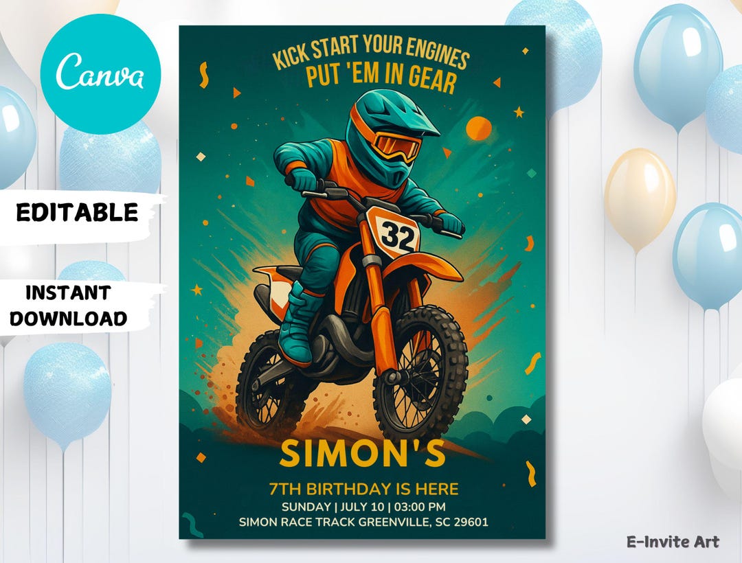 Dirt Bike Birthday Invitation: Motocross Party Theme (digital Download ...