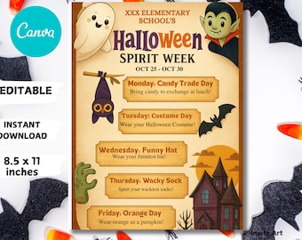 Editable Halloween Spirit Week Flyer Canva Template, School Spirit ...