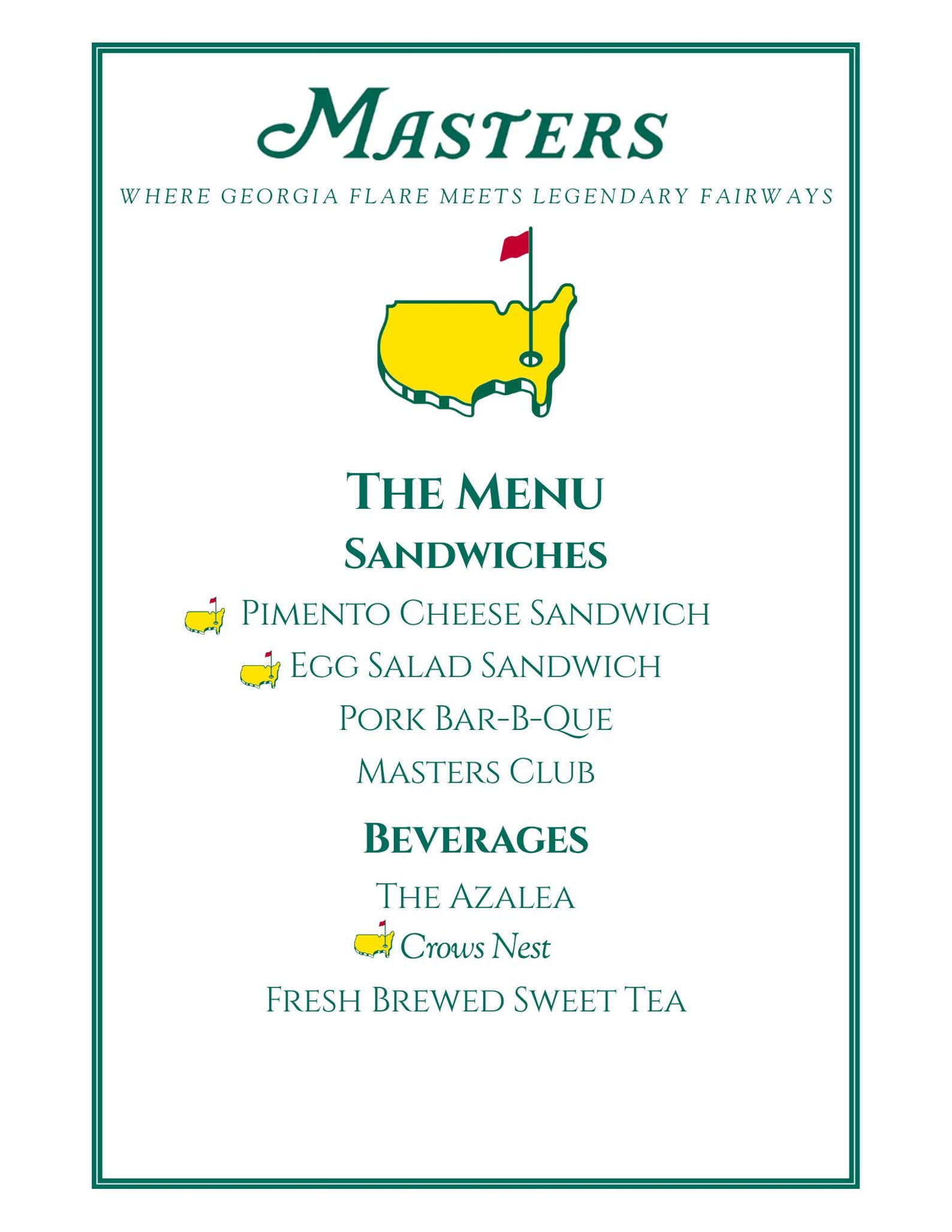 Masters Course Style Menu, Custom Golf Course Menu's - Digital Download ...