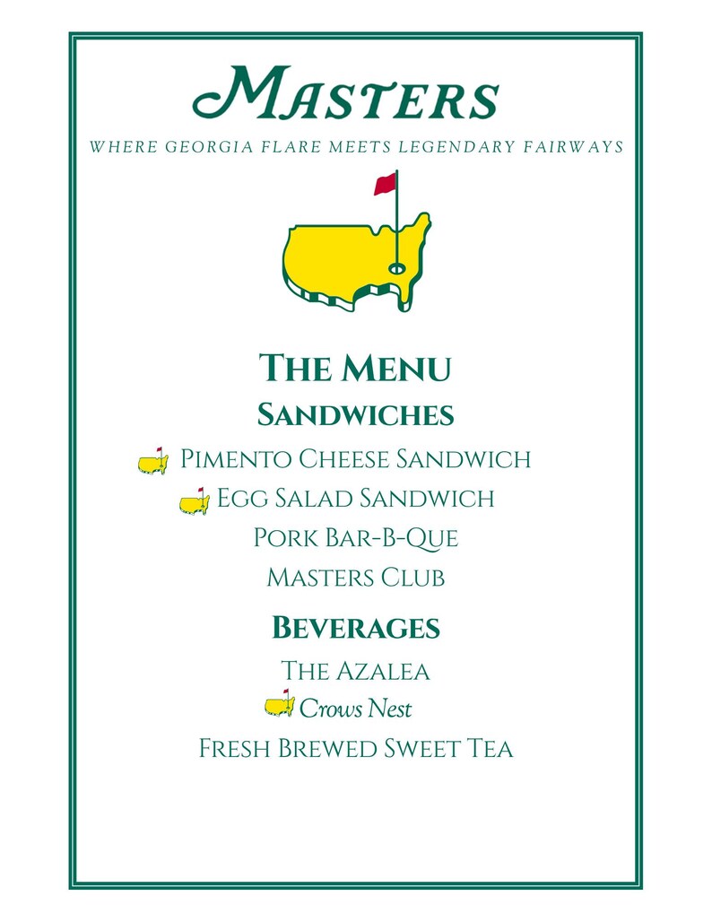 Masters Course Style Menu, Custom Golf Course Menu's - Digital Download ...