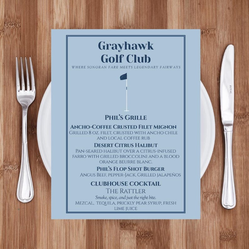 Grayhawk Arizona Custom Golf Course Menu's - Digital Download, Party ...