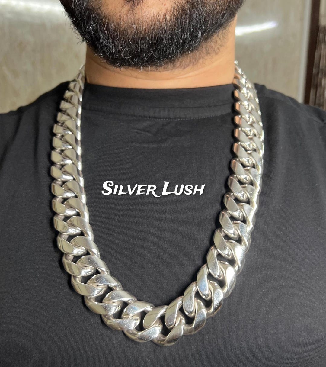 26mm 28 Inch Handmade Cuban Link Chain in 925 Silver , Hip Hop Cuban ...