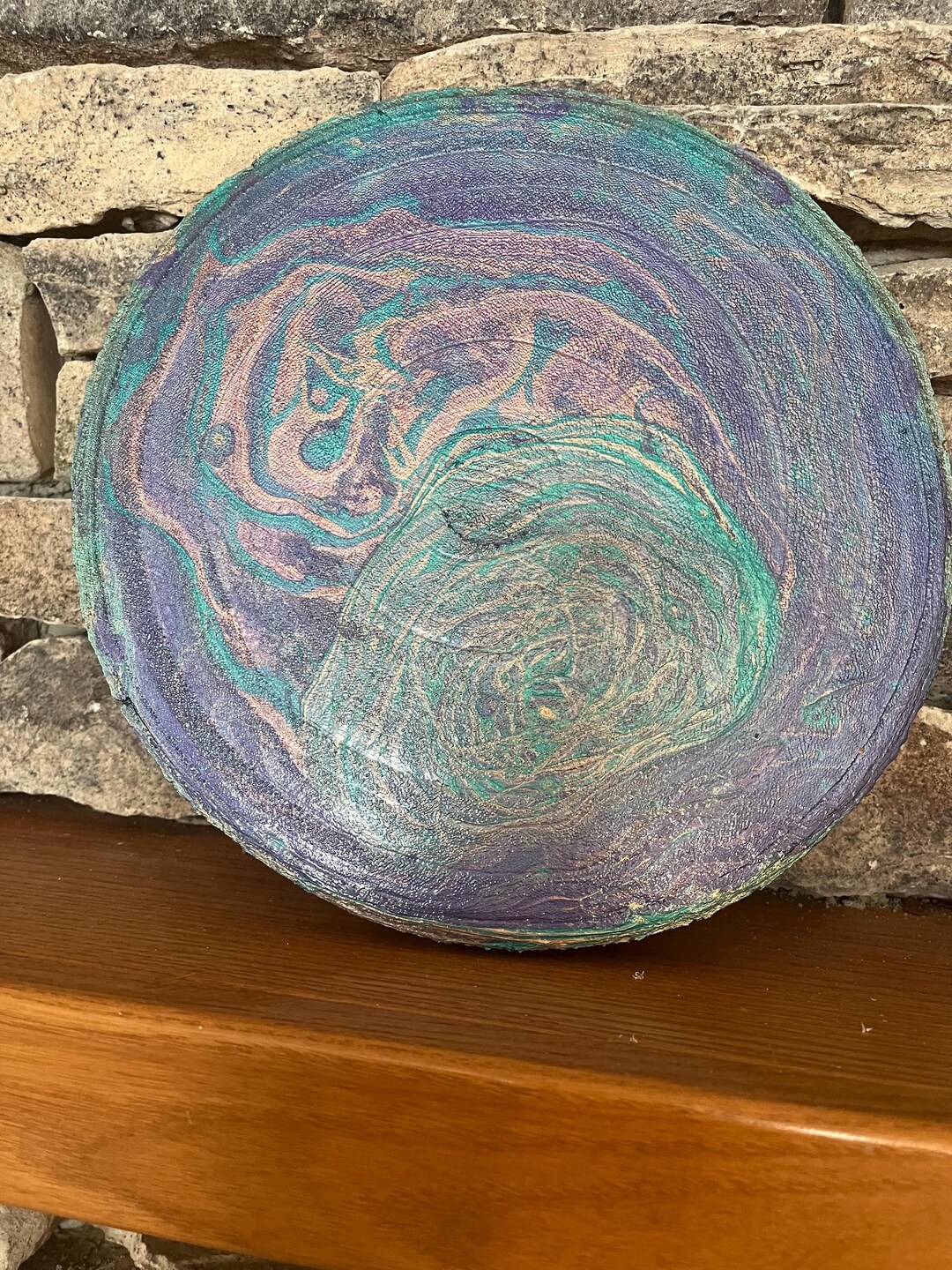 Natural Bark Edged Wooden Circle With Metallic Paint . - Etsy