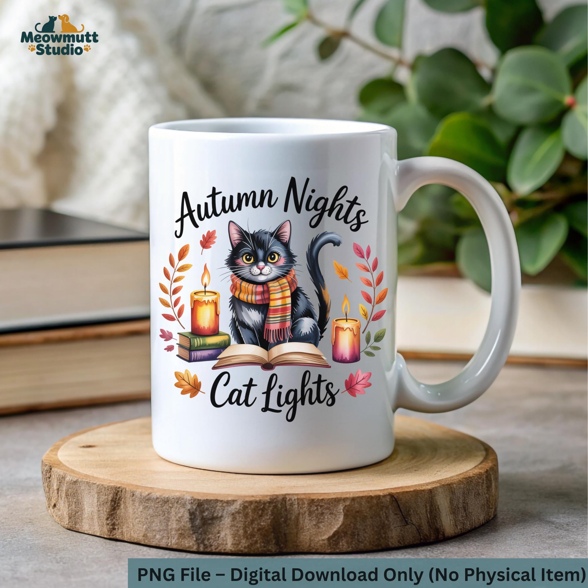Cozy Fall Cat Reading Clipart: Watercolor Autumn Pngs (digital Download ...