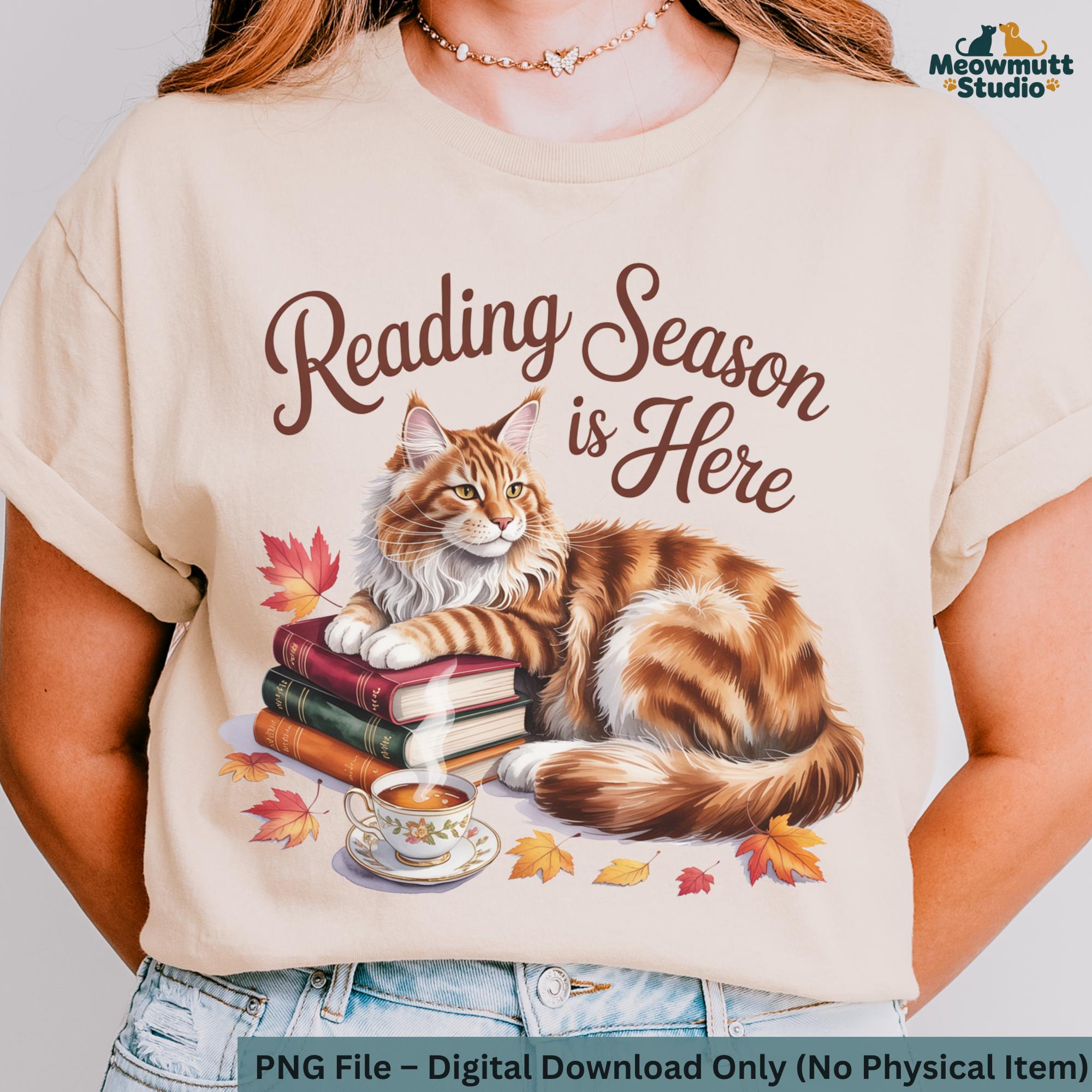Cozy Fall Cat Reading Clipart: Watercolor Autumn Pngs (digital Download ...