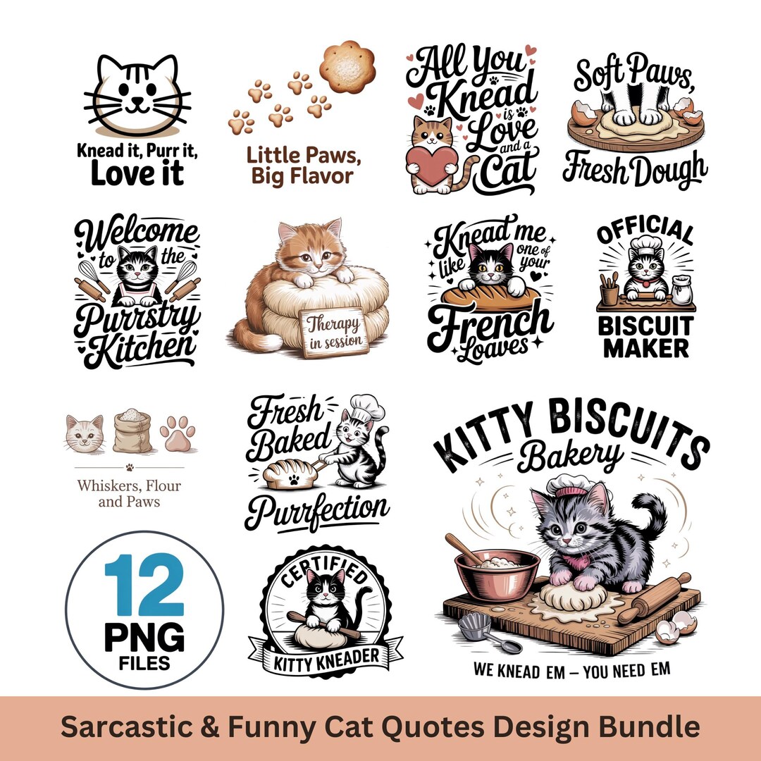 Kitty Biscuits PNG Bundle: Funny Cat Baking Clipart (digital Download ...