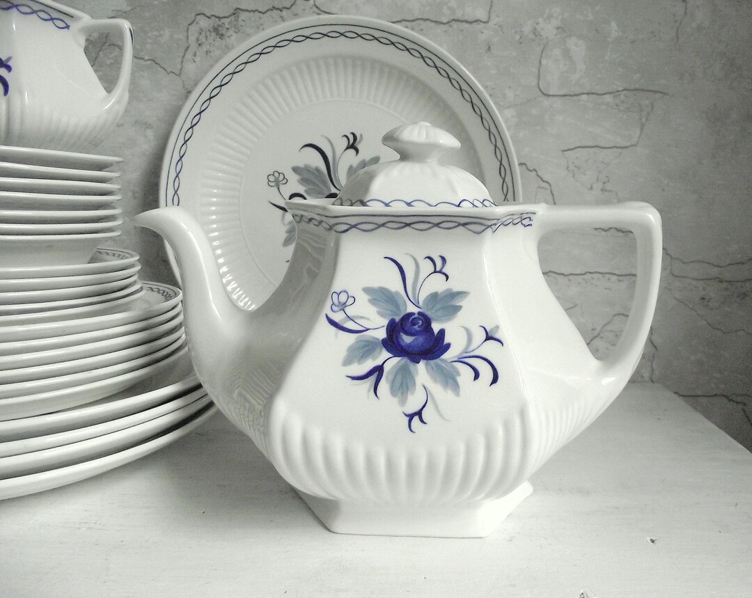 Adams Baltic Blue Ironstone Teapot & Lid , Blue and White Farmhouse ...