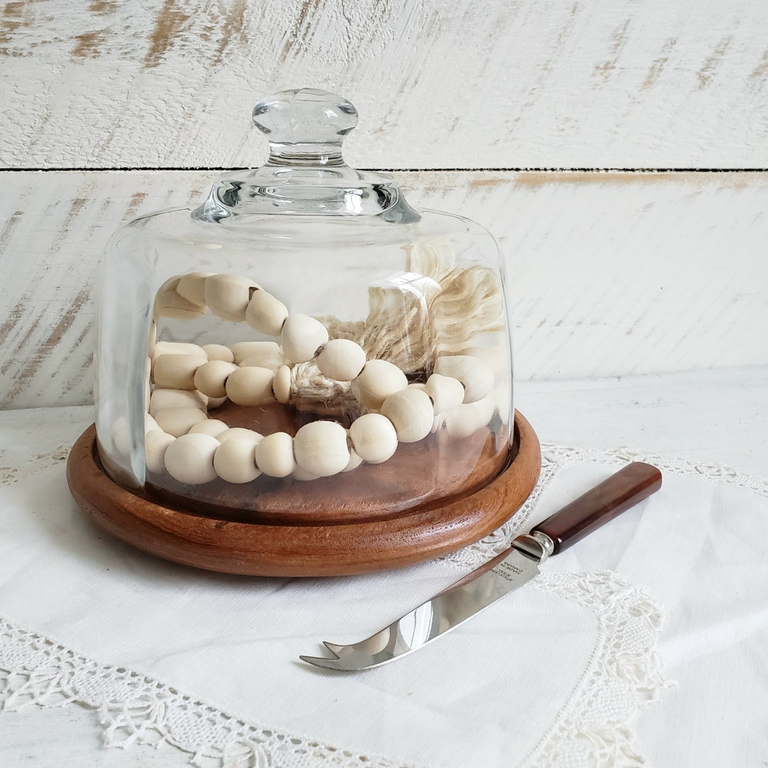 Teakwood Cheese Server With Glass Dome & Cheese Knife , Round Teak ...