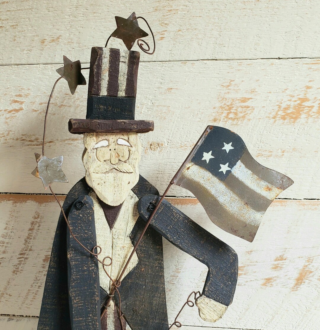 Primitive Uncle Sam Folk Art Figure , Carved Wooden Uncle Sam , Vintage ...