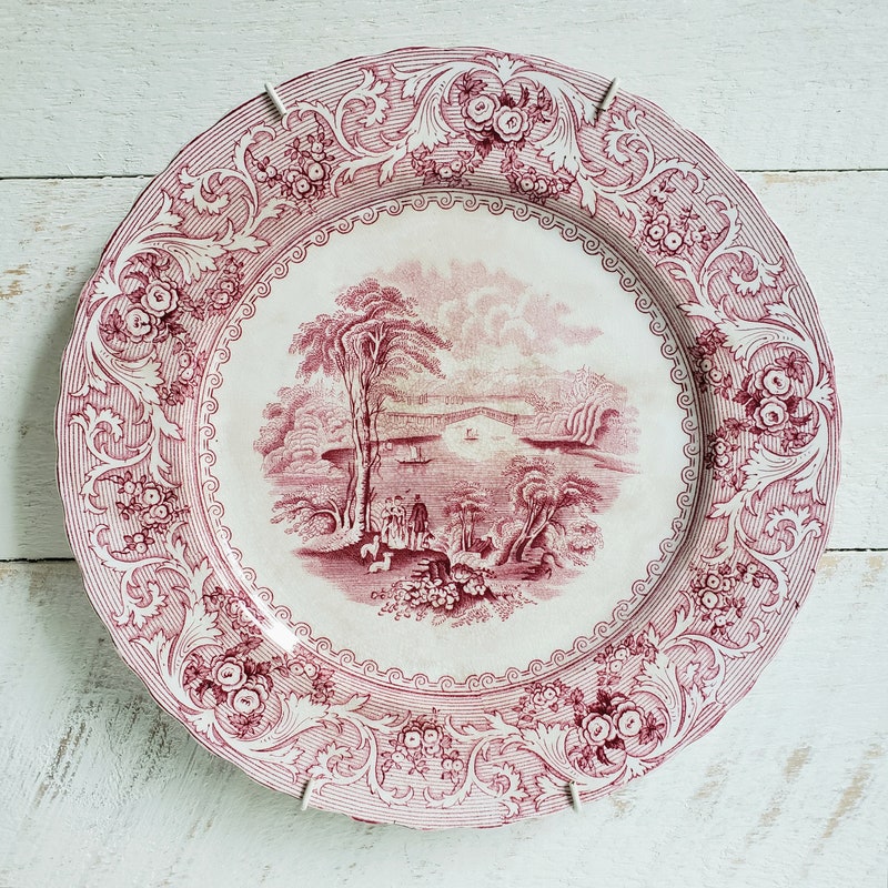 Red Transferware Plates - Etsy