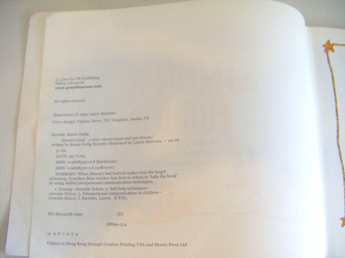 Vintage Simon's Hook A Story About Teases and Put-downs Book Moral ...
