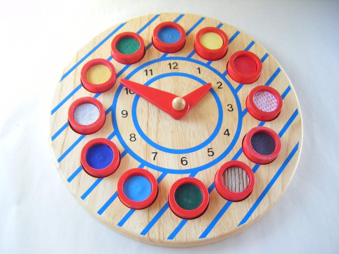 Vintage Tell by Touch Analog Clock Tactile Texture Wood Educo ...