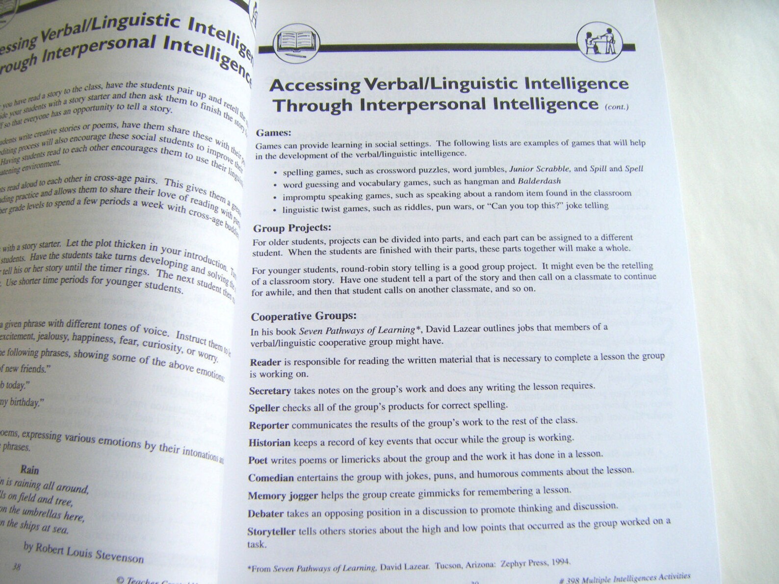 Multiple Intelligences Activities Book Teacher Student Learning ...