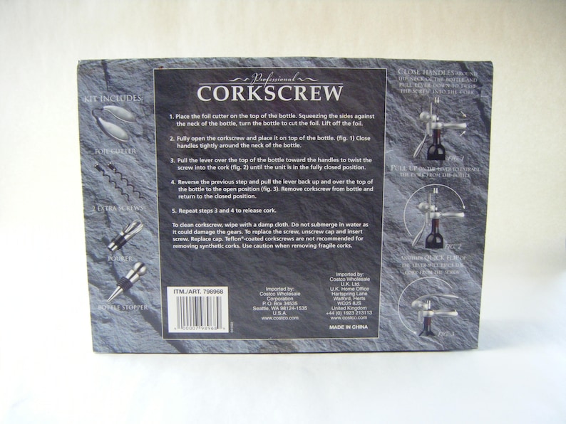 Vintage Professional Corkscrew Wine Opening Kit Kitchen Bar Foodie ...