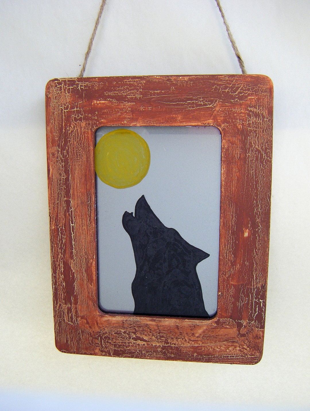 Howling Wolf Mirror Art: Distressed Rustic Frame, Country Cottage Decor ...