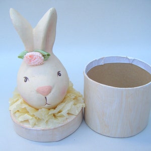 Bunny Rabbit Trinket Box Paper Mache Type Spring Decoration Pastels ...