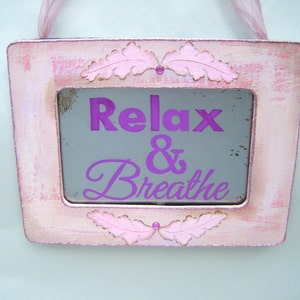 Relax & Breathe Sign Antiqued Glass Distressed Mirror Spa Salon Massage ...