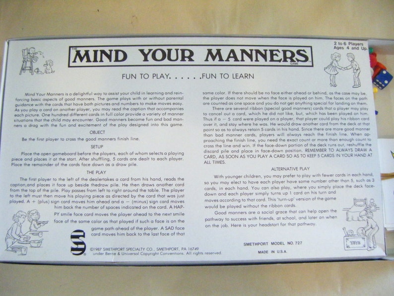 Vintage Mind Your Manners Board Game Collectible Therapy - Etsy